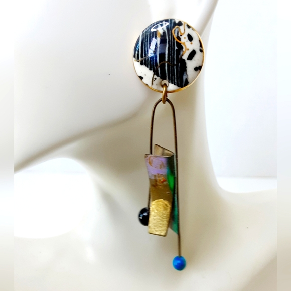 Jewelry | Modernist Studio Artist Mixed Metal Brass Enamel Post ...